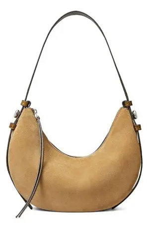 Tory Burch Romy Suede Half Moon Shoulder Bag - Stone