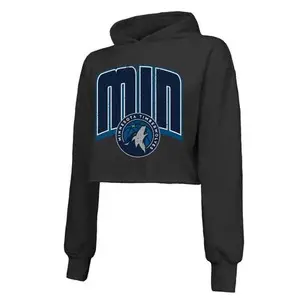 MAJESTIC THREADS Minnesota Timberwolves Tri-blend Cropped Pullover Hoodie