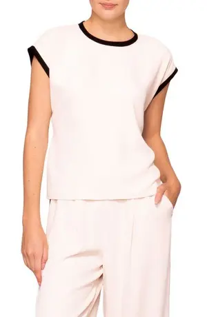 MELLODAY Cap-sleeve Top With Contrast Trim