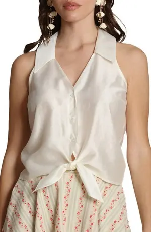 Avec Les Filles Sleeveless Tie-front Top