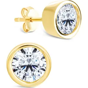 Sterling Forever Bezel Cubic Zirconia Stud Earrings - Gold
