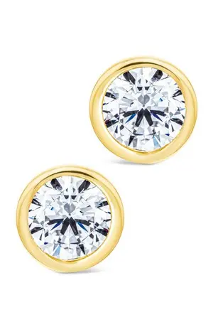 Sterling Forever Bezel Cubic Zirconia Stud Earrings - Gold