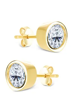Sterling Forever Bezel Cubic Zirconia Stud Earrings - Gold
