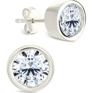 Sterling Forever Bezel Cubic Zirconia Stud Earrings - Silver