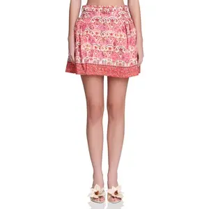 Avec Les Filles Belted Shirred Stretch Cotton & Linen Miniskirt - Scallop Floral