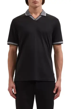Bugatchi Pima Cotton Johnny Collar Polo - Black