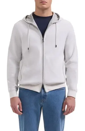 Bugatchi Piqué Zip Hoodie - Chalk