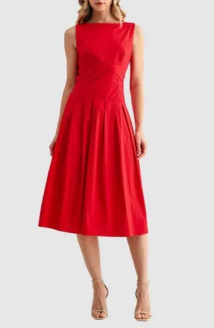 QUINCY MAE Pleated Sleeveless Midi Dress