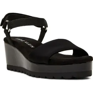 Anne Klein Natasia Platform Wedge Sandal - Black Stretch