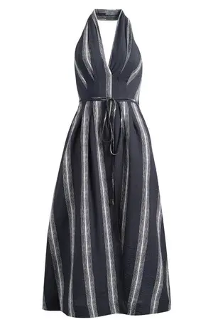 SOCIALITE Stripe Halter Midi Dress - Black/ivory