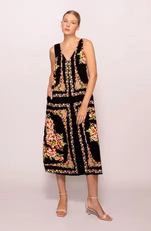 MELLODAY Sleeveless Floral Printed Midi Dress