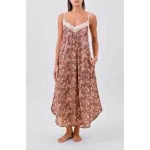 PAPINELLE Carly Lace Trim Cotton Nightgown - Desert Rose