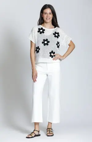 APNY Floral Appliqué Open Stitch Sweater
