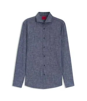 Hugo Slim-fit Shirt In Cotton And Linen - Dark Blue