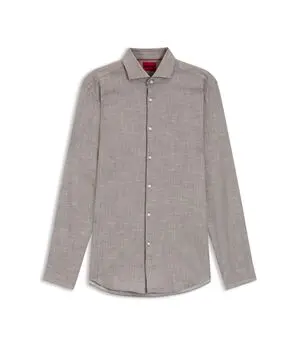 Hugo Slim-fit Shirt In Cotton And Linen - Light Brown