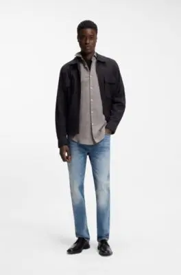 Hugo Slim-fit Shirt In Cotton And Linen - Light Brown