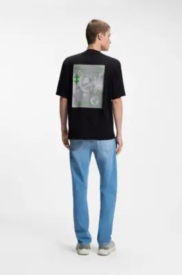 Hugo Cotton-jersey T-shirt With Printed Artwork - Black