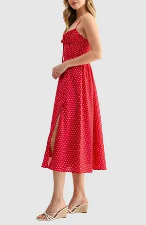 ALL IN FAVOR Polka Dot Corset Bodice Midi Sundress