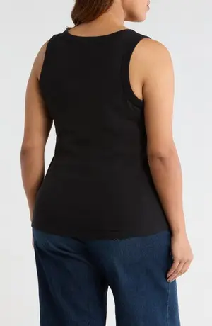 Caslon Scoop Neck Ribbed Cotton Tank - Black