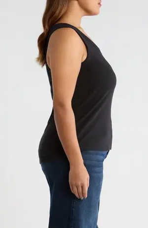 Caslon Scoop Neck Ribbed Cotton Tank - Black