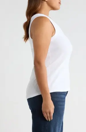 Caslon Scoop Neck Ribbed Cotton Tank - White