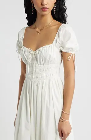 Bp. Puff Sleeve Cotton Polka Dot Midi Dress