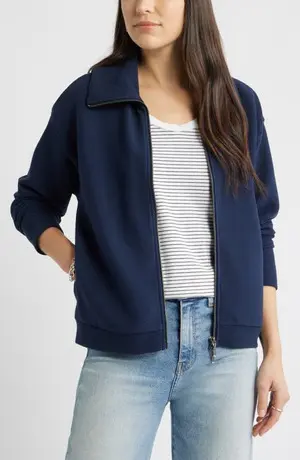 Caslon Ottoman Knit Bomber Jacket - Navy Still