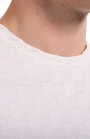 Bugatchi Crewneck Jacquard Checkerboard T-shirt - Ivory