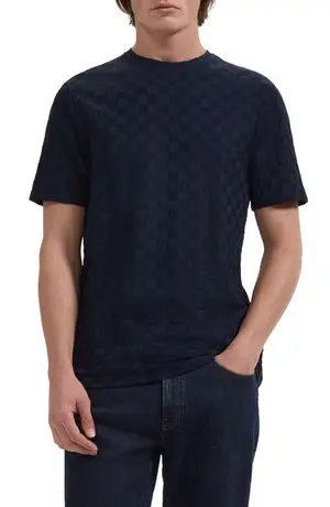 Bugatchi Crewneck Jacquard Checkerboard T-shirt - Navy