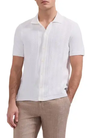 Bugatchi Short Sleeve Cotton Cardigan - Chalk
