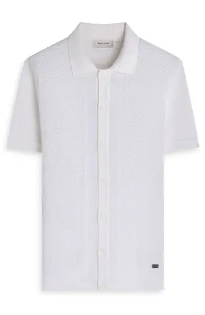 Bugatchi Short Sleeve Cotton Cardigan - Chalk