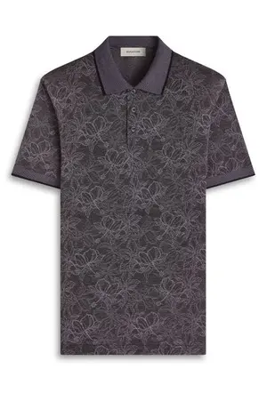 Bugatchi Three Button Floral Print Button-up Shirt - Black