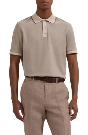 Bugatchi Three Button Cotton Polo Almond