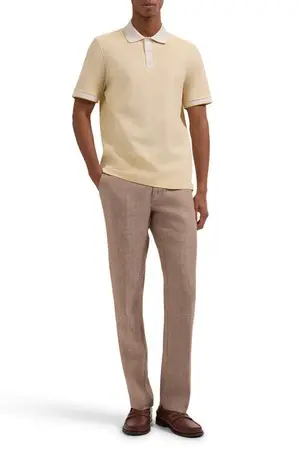 Bugatchi Three Button Cotton Polo - Ivory