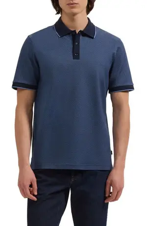 Bugatchi Three Button Cotton Polo Navy