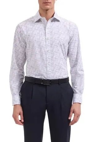 Bugatchi Axel Shaped Fit Crosshatch Print Cotton Button-up Shirt - Navy