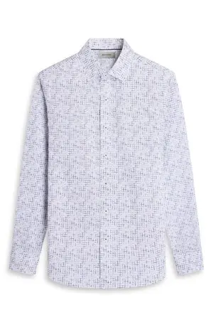 Bugatchi Axel Shaped Fit Crosshatch Print Cotton Button-up Shirt - Navy