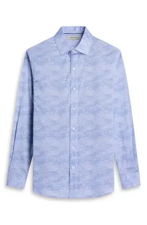 Bugatchi Axel Shaped Fit Mini Check Stretch Cotton Button-up Shirt - Air Blue