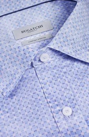 Bugatchi Axel Shaped Fit Mini Check Stretch Cotton Button-up Shirt - Air Blue