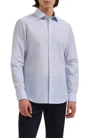 Bugatchi Axel Shaped Fit Filigree Print Cotton Button-up Shirt - Ice