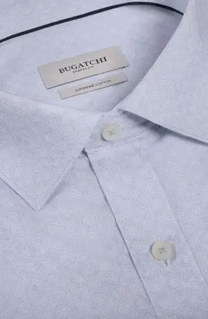 Bugatchi Axel Shaped Fit Filigree Print Cotton Button-up Shirt - Ice