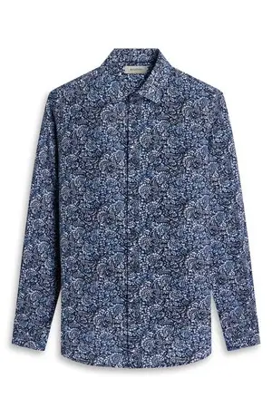 Bugatchi Julian Shaped Fit Abstract Paisley Print Cotton Button-up Shirt - Navy