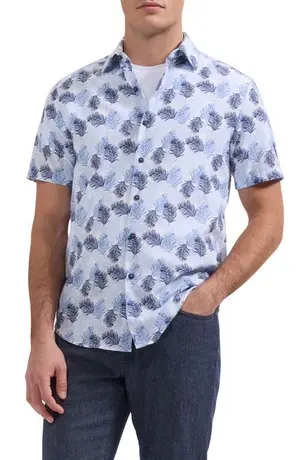 Bugatchi Orson Leaf Print Short Sleeve Button-up Shirt - Hazy Blue
