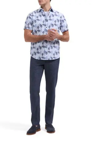 Bugatchi Orson Leaf Print Short Sleeve Button-up Shirt