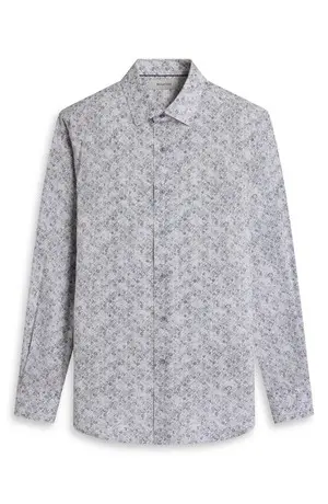 Bugatchi Julian Shaped Fit Medallion Print Stretch Cotton Button-up Shirt - Shark