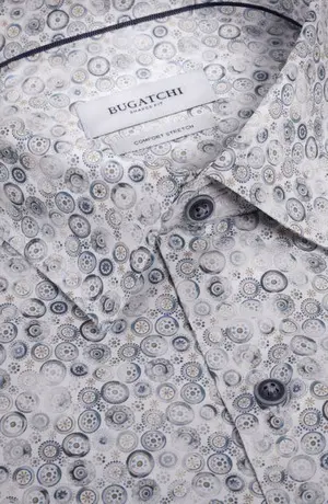 Bugatchi Julian Shaped Fit Medallion Print Stretch Cotton Button-up Shirt - Shark