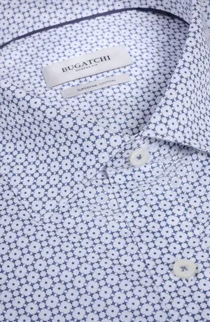 Bugatchi Axel Shaped Fit Geo Floral Cotton Button-up Shirt - Navy