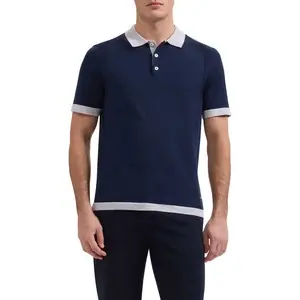 Bugatchi Short Sleeve Cotton & Modal Polo Sweater - Navy