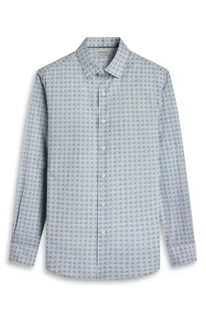 Bugatchi Julian Shaped Fit Quatrefoil Print Stretch Cotton Button-up Shirt - Seafoam
