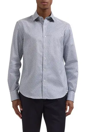 Bugatchi Axel Shaped Fit Geo Print Cotton Button-up Shirt - Navy